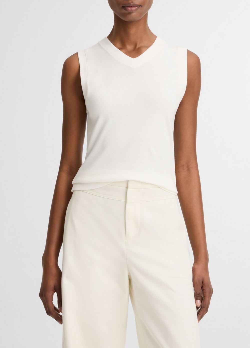 VINCE Vince Pima Cotton-Blend High V-Neck Shell